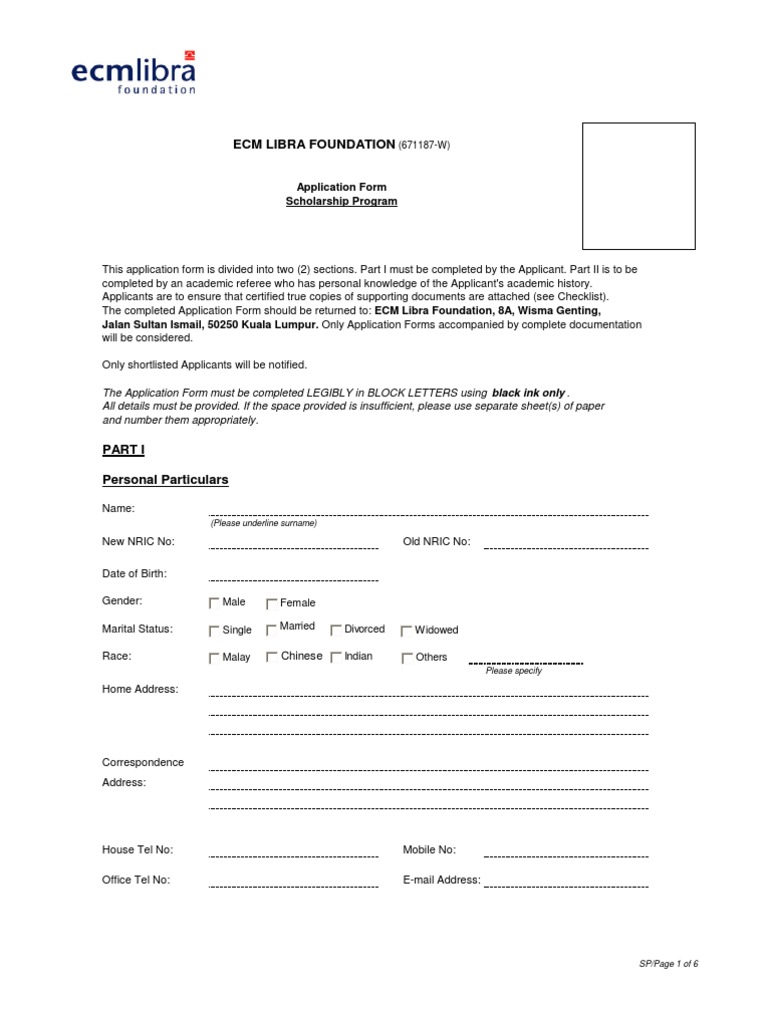 Ecm Libra Foundation: Application Form Scholarship Program | PDF ...
