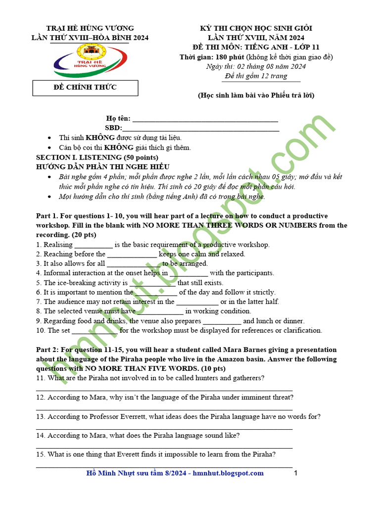 (Hmnhut - Blogspot.com) THHV 2024 - 11.09.1 ANH DE | PDF