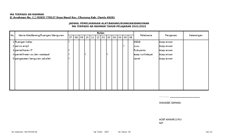 Jadwal Pemeliharaan Barang Pdf