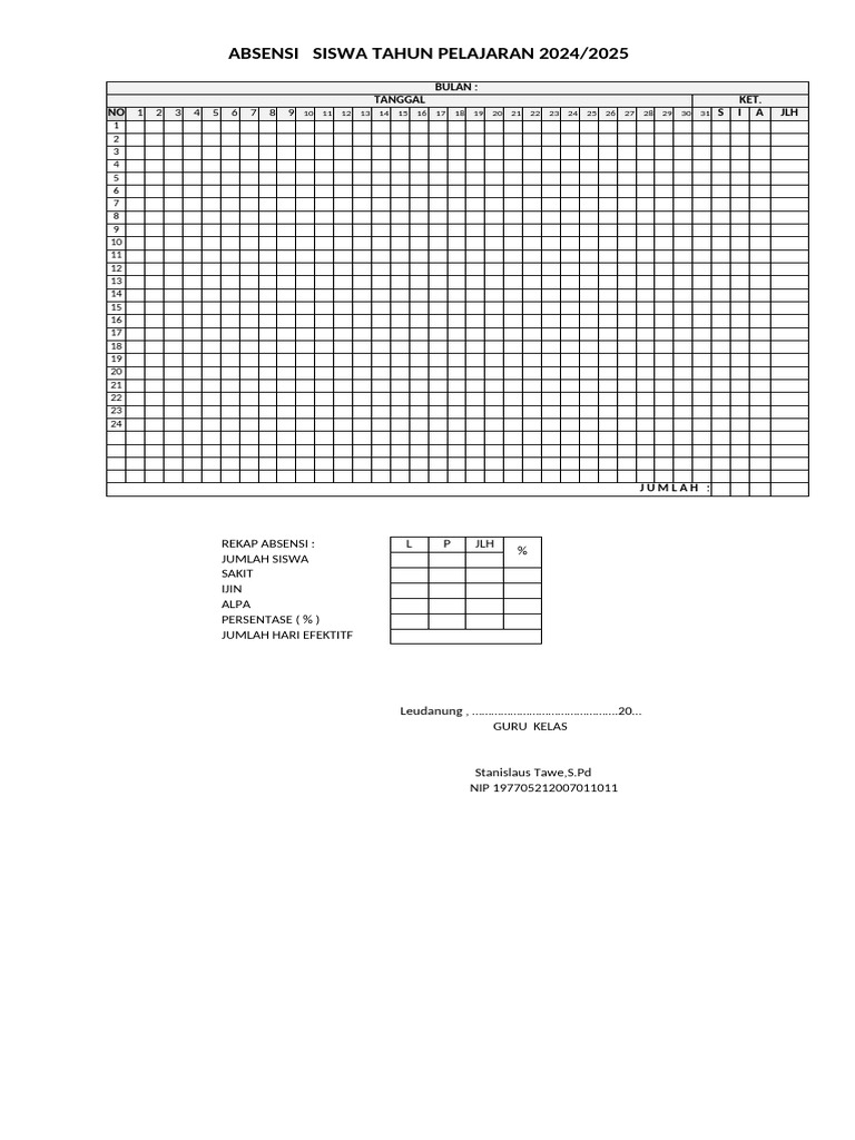 Format Absensi Siswa | PDF