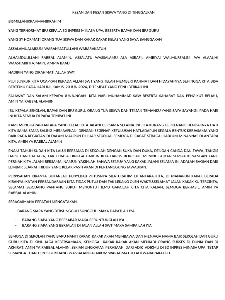 Kesan Dan Kesan Siswa Yang Di Tinggalkan | PDF