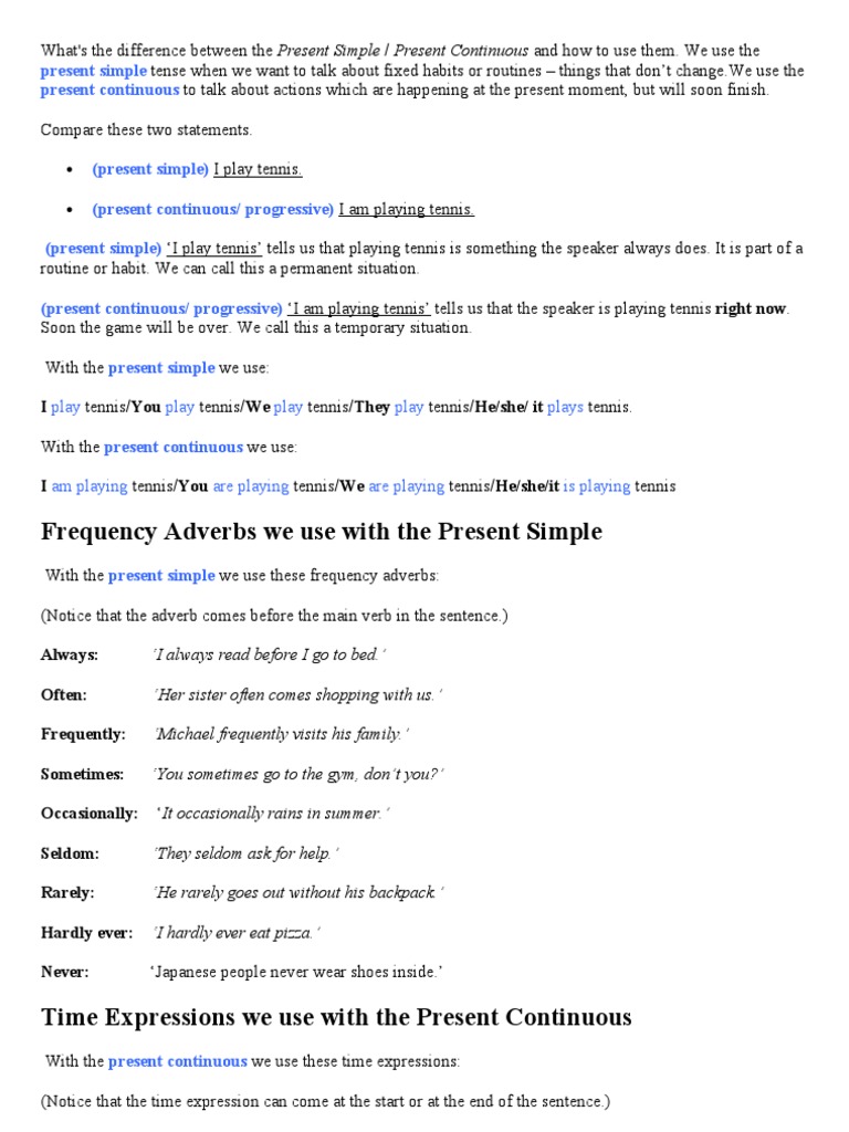 Present Simple Present Cont | PDF | Syntax | Linguistics