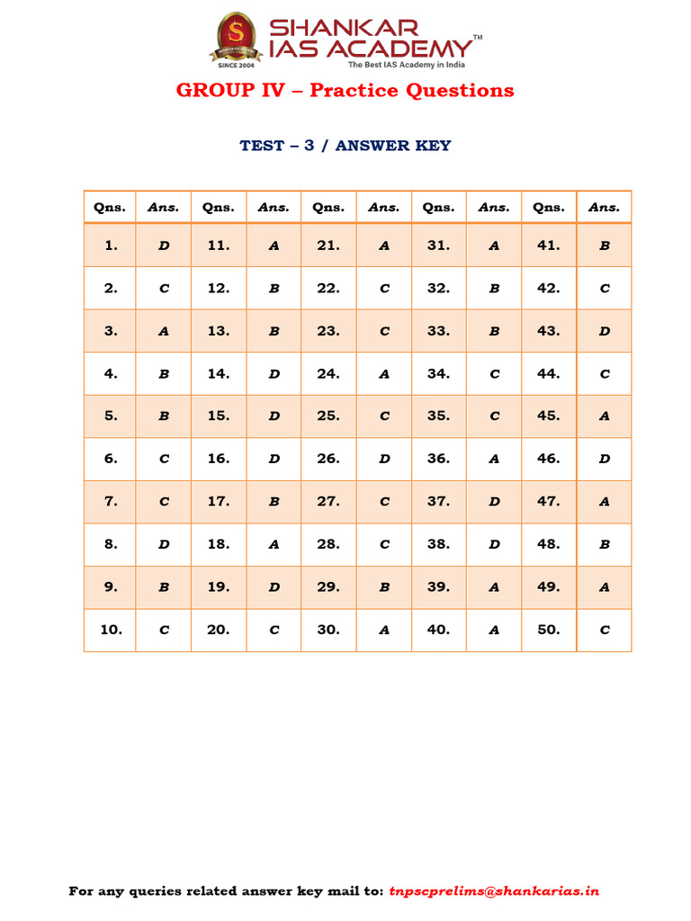 Test 3 - Mental Ability Answer Key | PDF