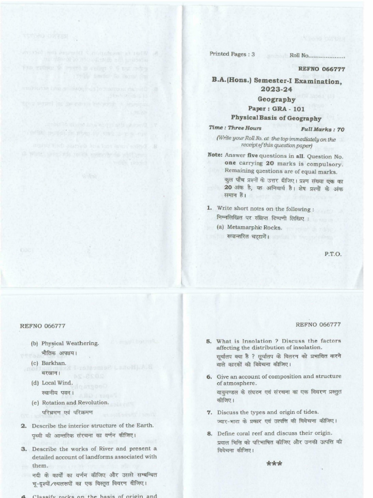 GRA-101 Physical Basis of Geography, 2023-24 - 0001 | PDF