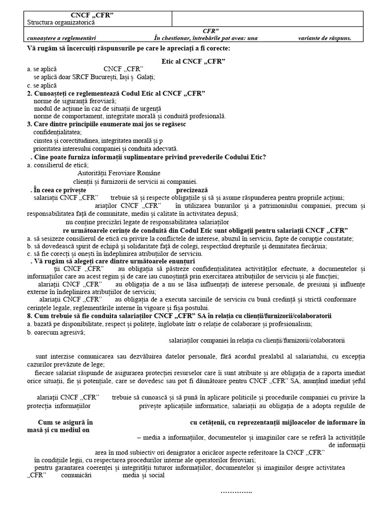 Chestionar Cod Etic An 2022 | PDF