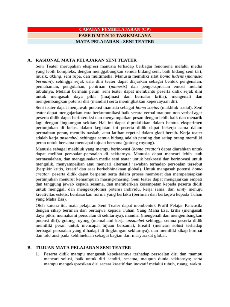 CP Fase D - Seni Teater | PDF
