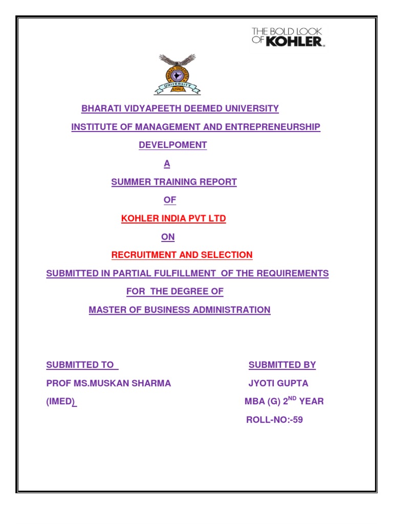 Summer Training Report | PDF | Recruitment | Human Resources
