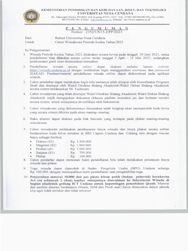 Fix Pengumuman Daftar Wisuda Periode Juni 2023 | PDF