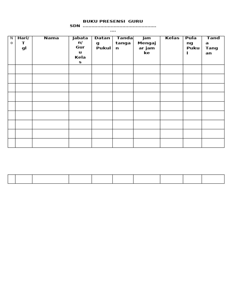 Format Buku Presensi Gurudocx Pdf