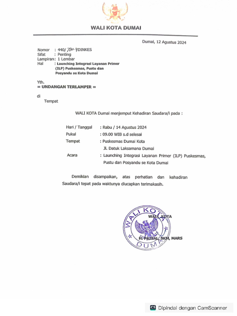 Surat Undangan Launching ILP Puskesmas, Pustu Dan Posyandu Se-Kota ...