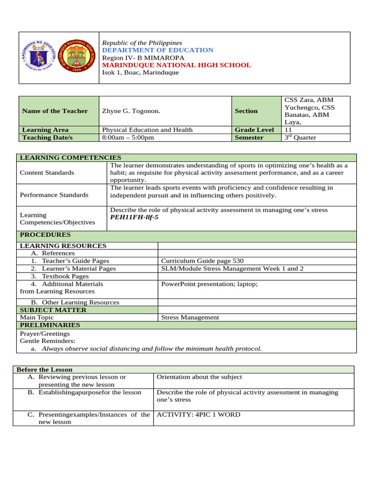 Week 1 q3 Tech. Voc | PDF | Stress (Biology) | Stress Management