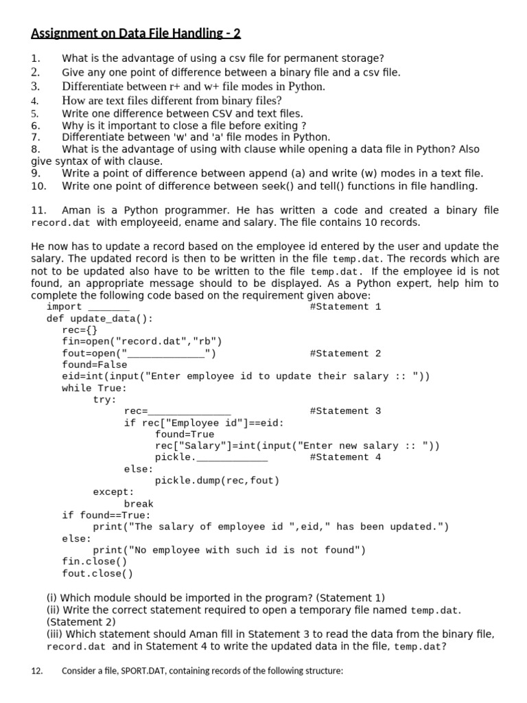 File Handling Assignment 1 | PDF