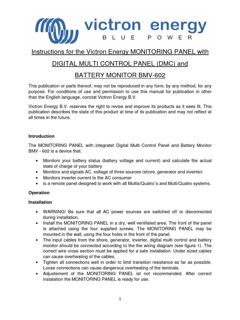 Instructions For The Victron Energy MONITORING PANEL | PDF