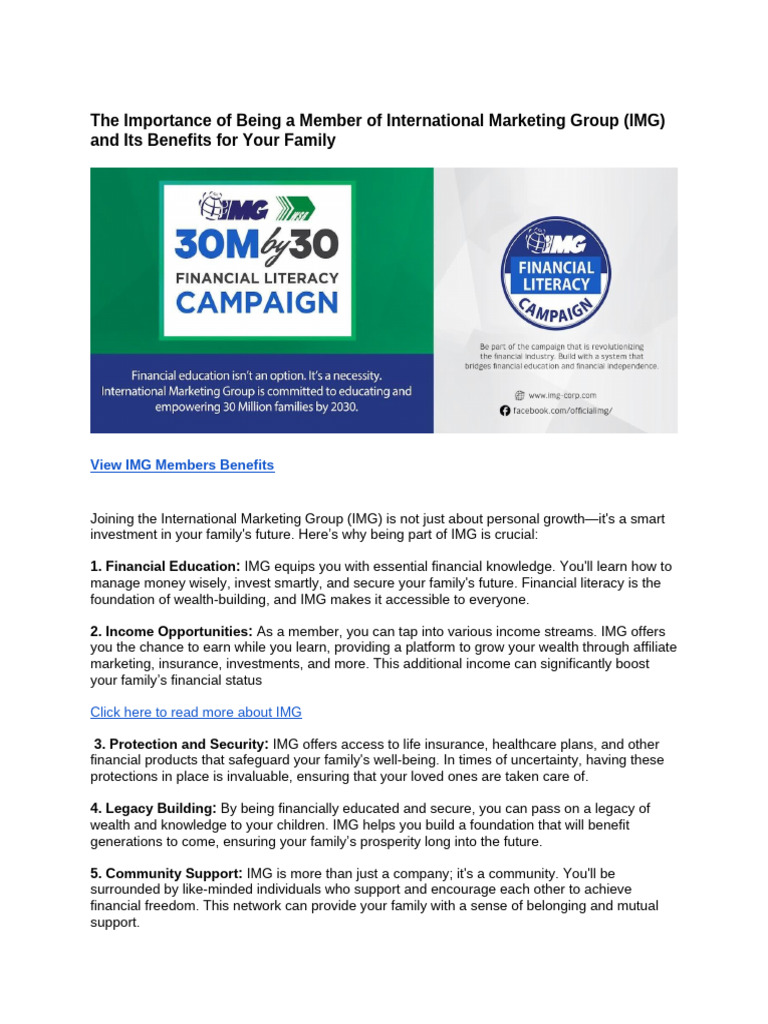 Benefits of IMG Membership for Families | PDF | Business | Finance ...