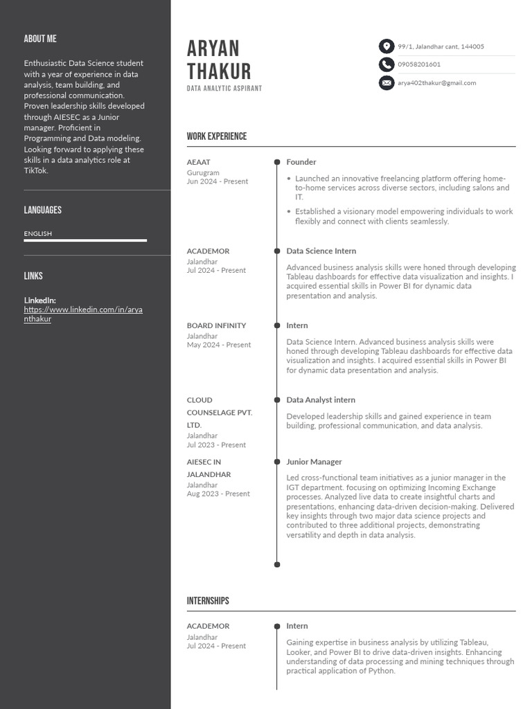 Aryan Thakur Resume | PDF