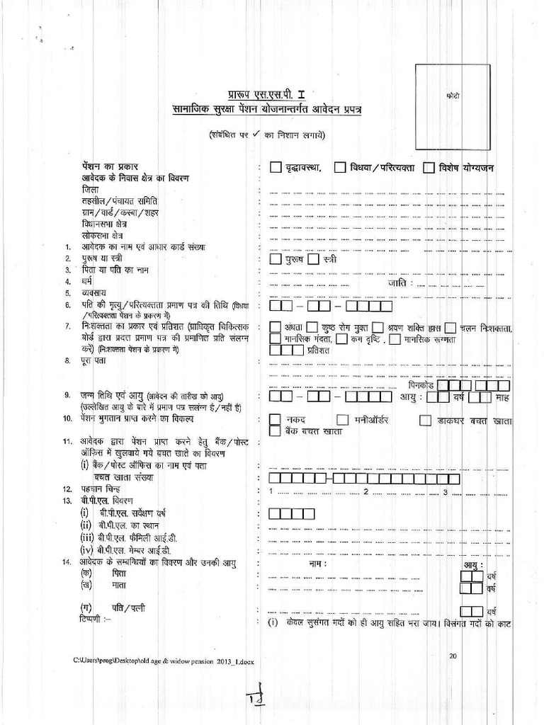 Rajsthaan Viklang Pension Yojna PDF Form | PDF