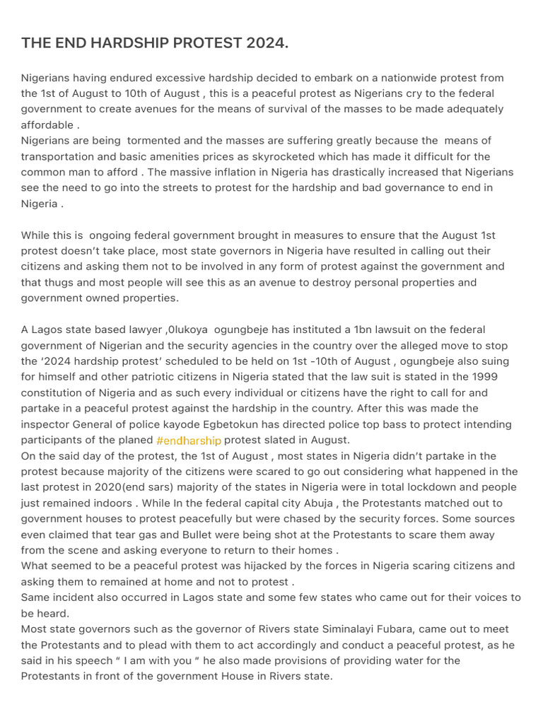 THE END HARDSHIP PROTEST 2024. | PDF THE END HARDSHIP PROTEST 2024. | PDF