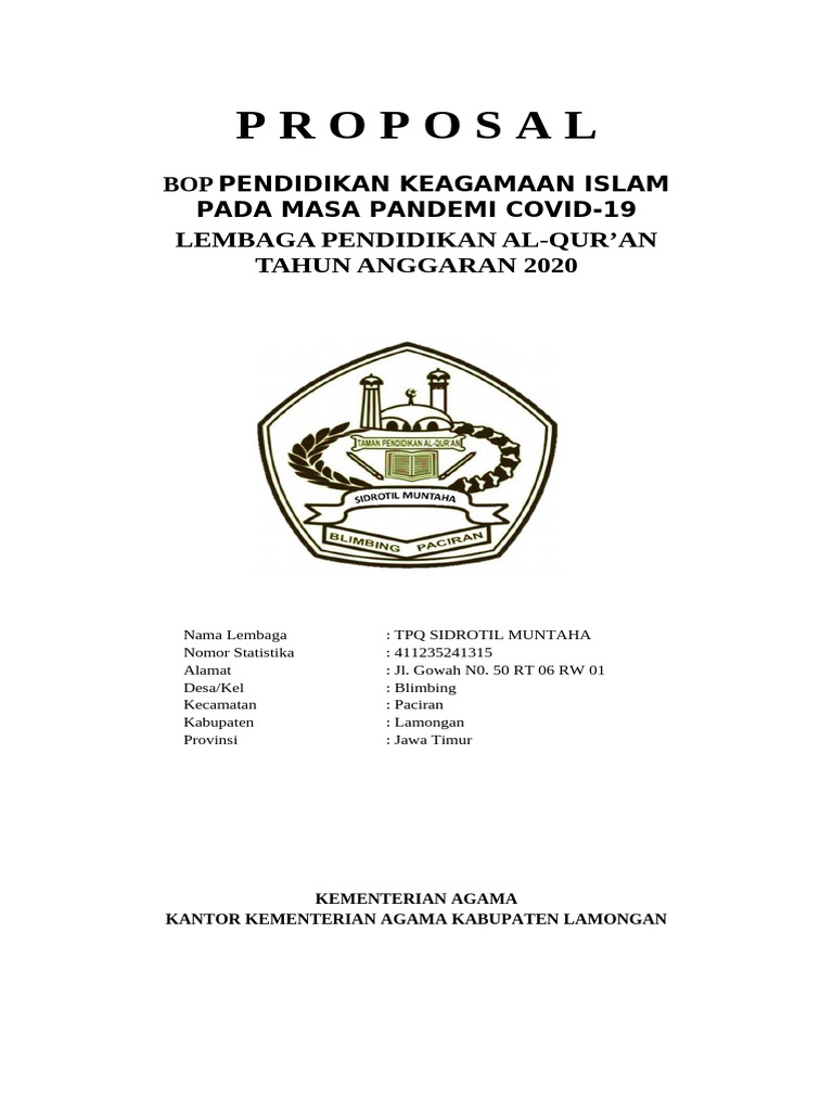 Contoh Proposal BOP COVID 19 LPQ versi 2 | PDF