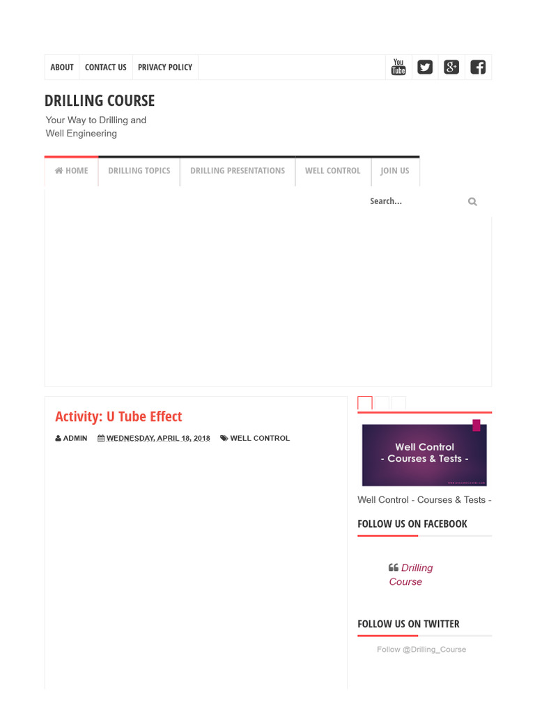 Activity - U Tube Effect - Drilling Course | PDF