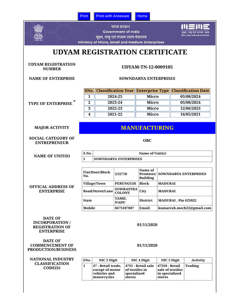 Print _ Udyam Registration Certificate (18) | PDF