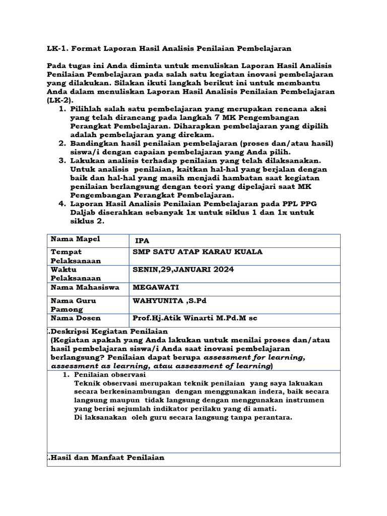 Pormat Hasil Asesmen Pembelajaran Siklus 2 Pdf Pdf