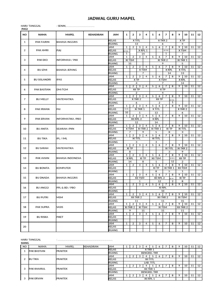 Jadwal Mapel SMK Jakarta 1 Revisi D | PDF