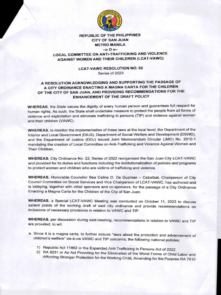 LCAT-VAWC Resolution No. 02 Series of 2023 | PDF