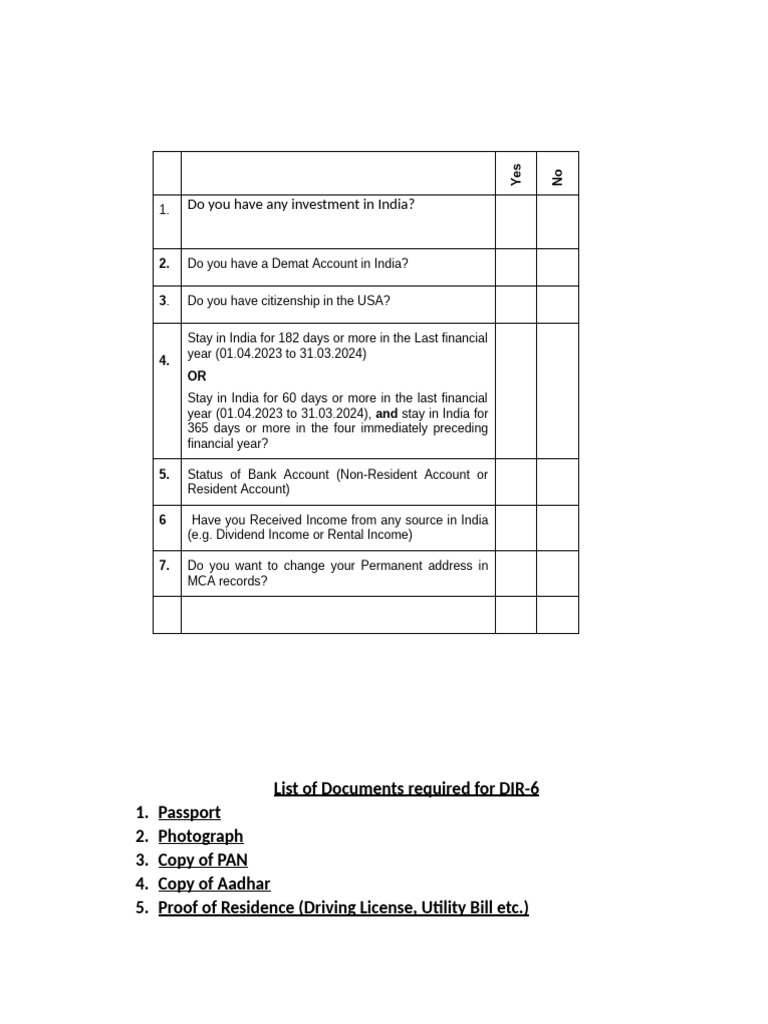 List of Documents Required For DIR | PDF