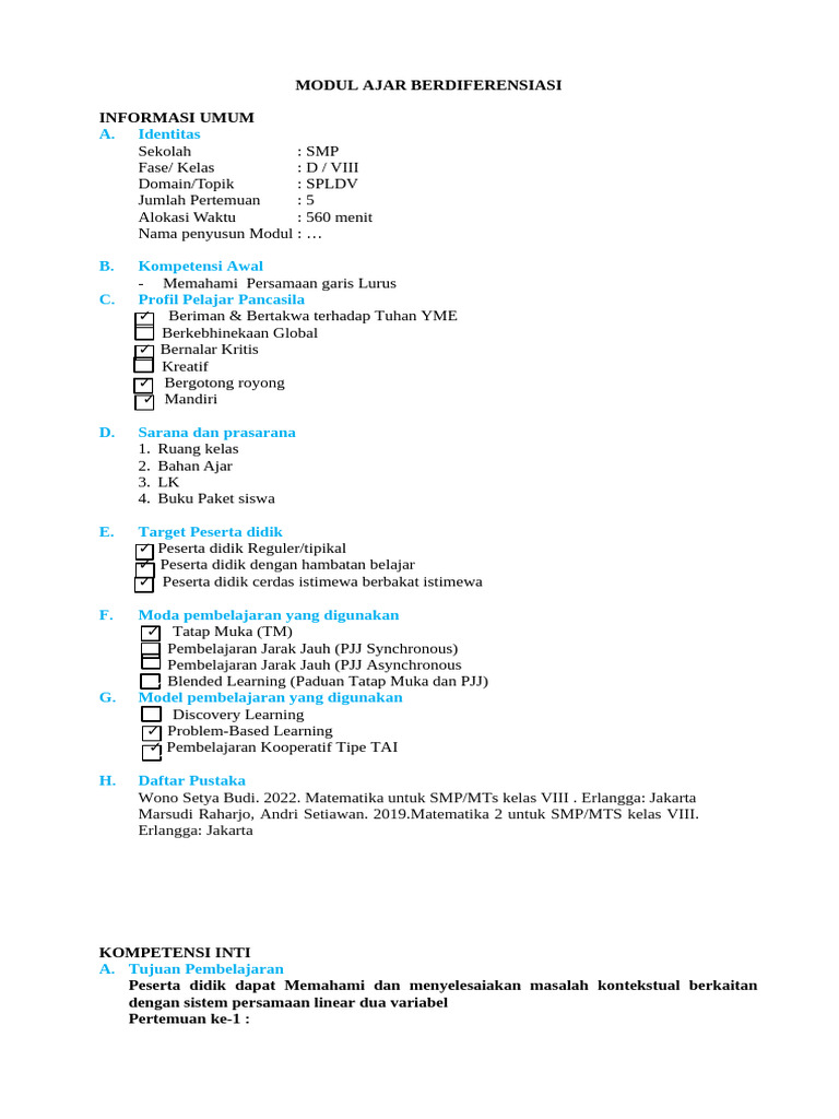 Ma Kelas 8 Sem 1 - Bab 4 SPLDV | PDF | Language Arts & Discipline