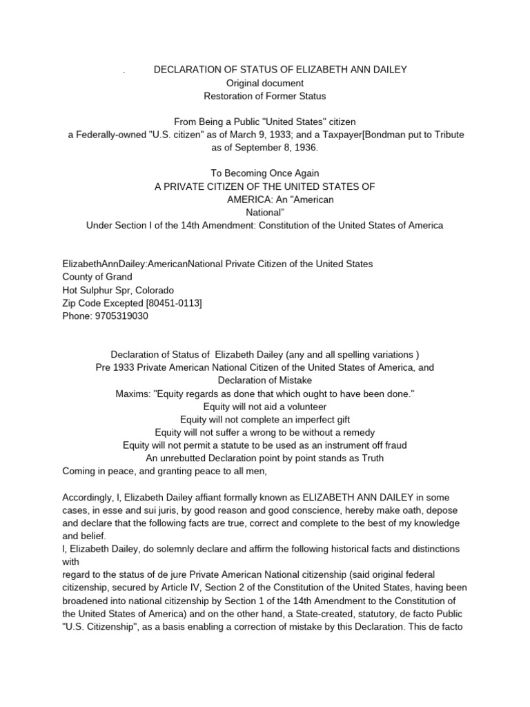 Declaration of Status of Elizabeth Ann Dailey | PDF