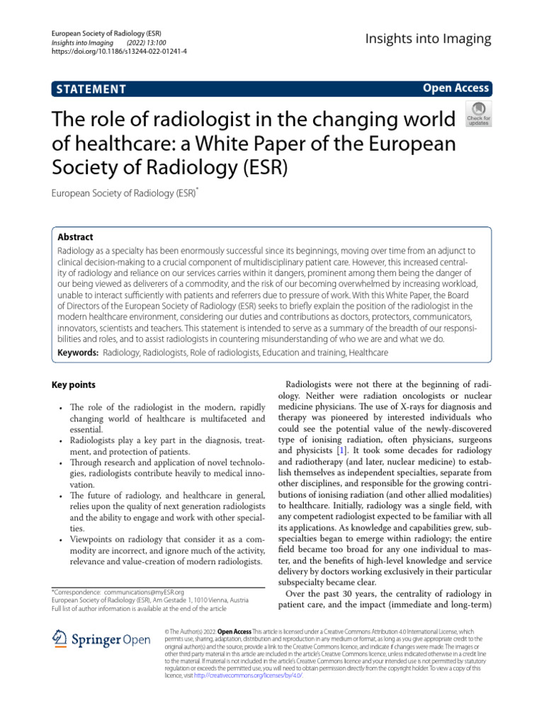 The Role of Radiologist in The Changing World of Healthcare: A White ...