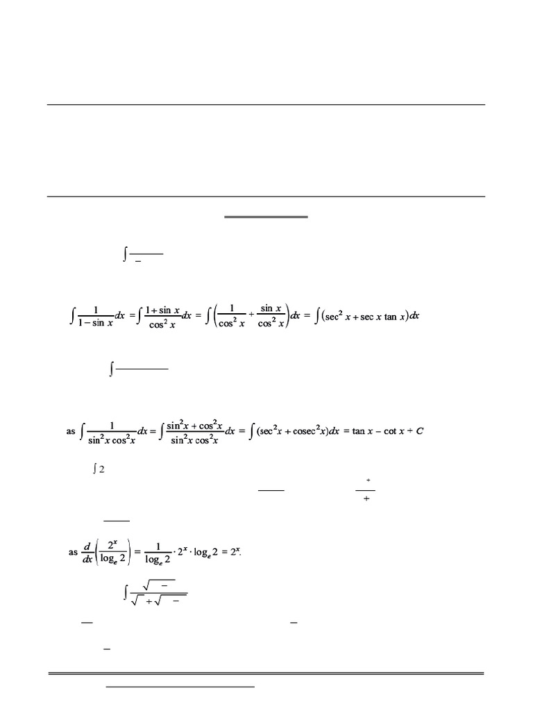 Maths Class Xii Chapter 07 Integrals Practice Paper 08 2024 Answers | PDF