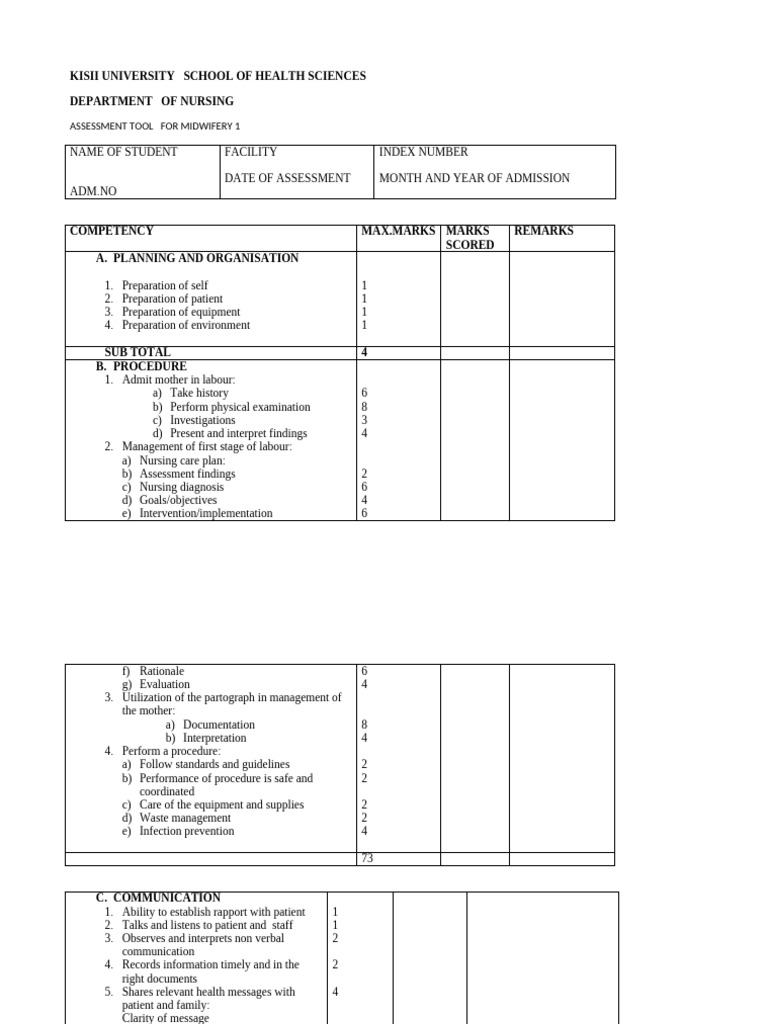 Midwifery Assessment Tool | PDF