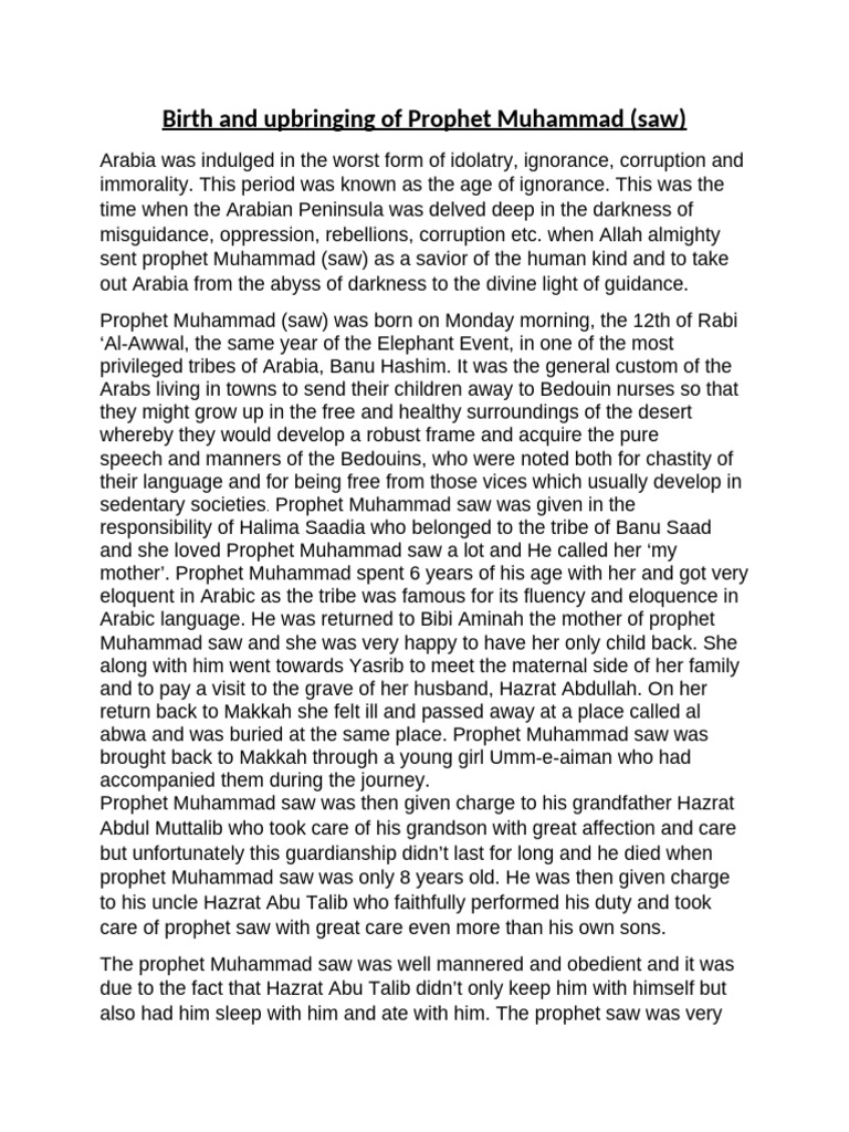 Birth and Upbringing of Prophet Muhammad | PDF