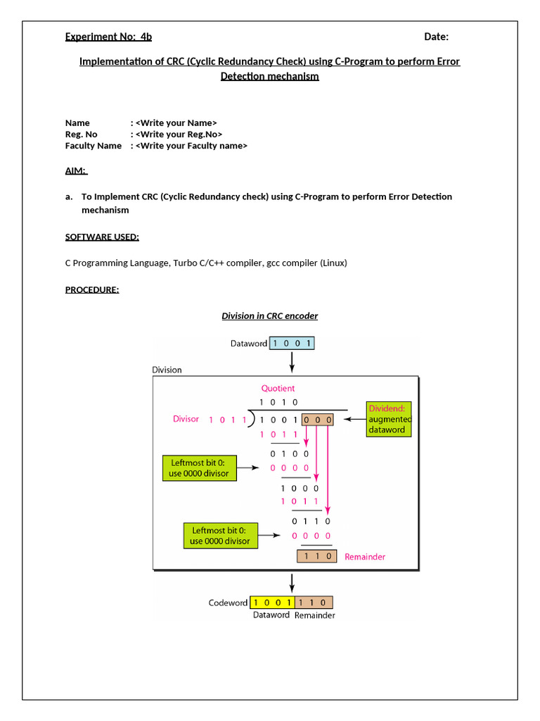 Expt 4b - Implementation of Cyclic Redundance Check Using C-Program | PDF Expt 4b - Implementation of Cyclic Redundance Check Using C-Program | PDF