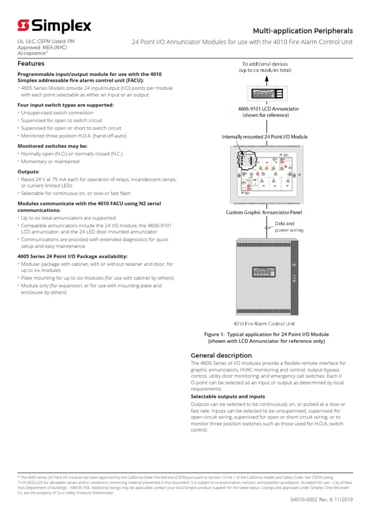 24 Point I/O Annunciator Modules For Use With The 4010 Fire Alarm ...