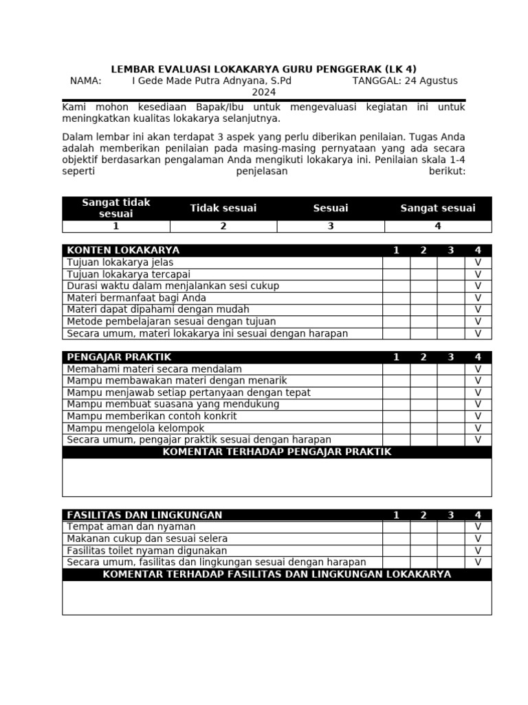 Lembar Evaluasi Lokakarya 4 | PDF