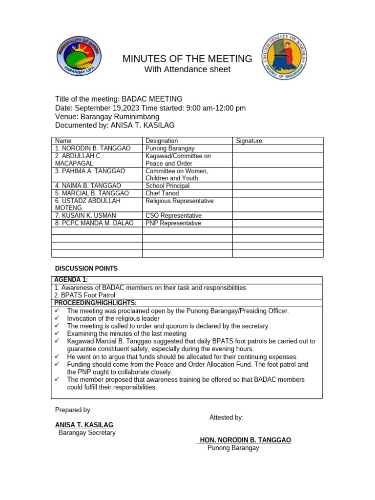 BADAC Minutes of The Meeting LIPA | PDF