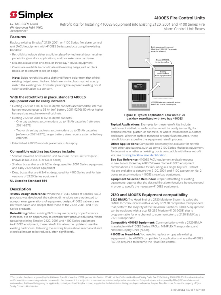 Retrofit Kits For Installing 4100ES Equipment Into Existing 2120, 2001 ...