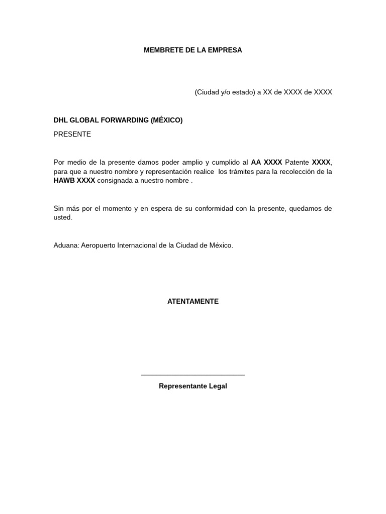 Formato Carta Poder Por Evento DHL Global | PDF Formato Carta Poder Por Evento DHL Global | PDF