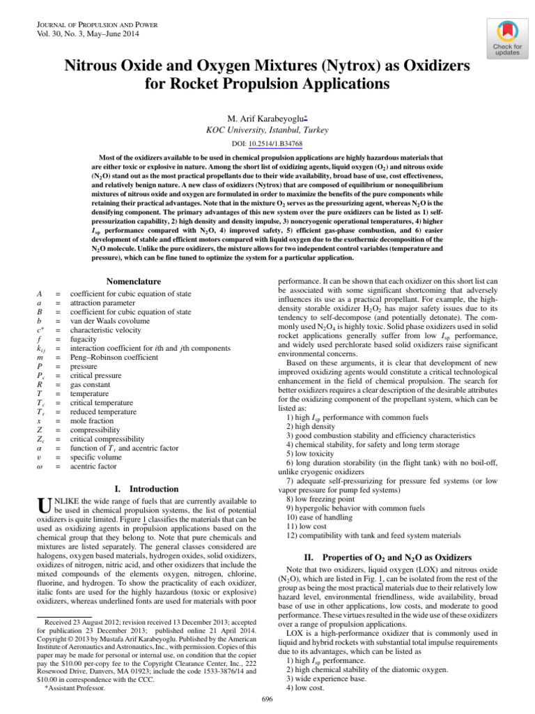 Karabeyoglu 2014 Nitrous Oxide and Oxygen Mixtures (Nytrox) As Oxidizers For Rocket Propulsion ...