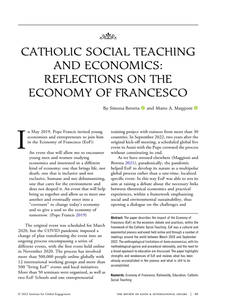 Beretta and Maggioni (2023) Catholic Social Teaching and Economics ...