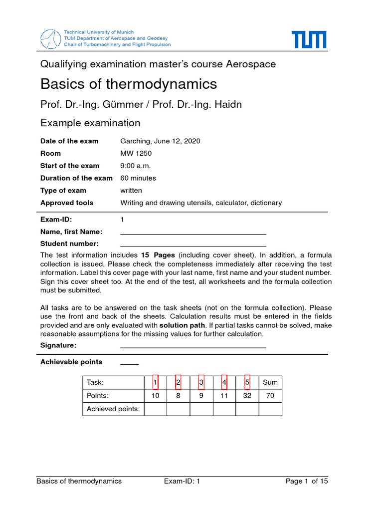 Example Exam Thermodynamics | PDF