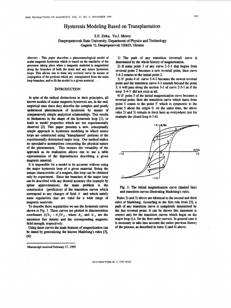 Sergey E. Zirka 1995 Hysteresis Modeling Based on Transplantation | PDF Sergey E. Zirka 1995 Hysteresis Modeling Based on Transplantation | PDF