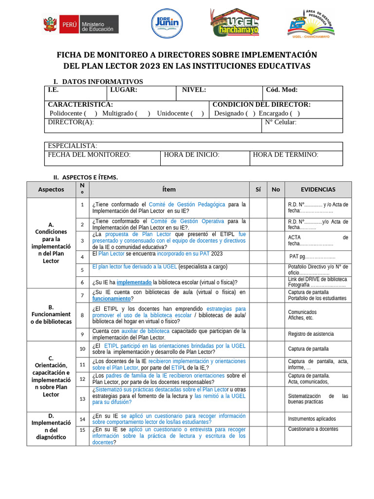 1 Ficha Monitoreo Plan Lector | PDF