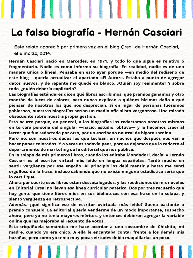 La Falsa Biograf-A - Hern-N Casciari | PDF