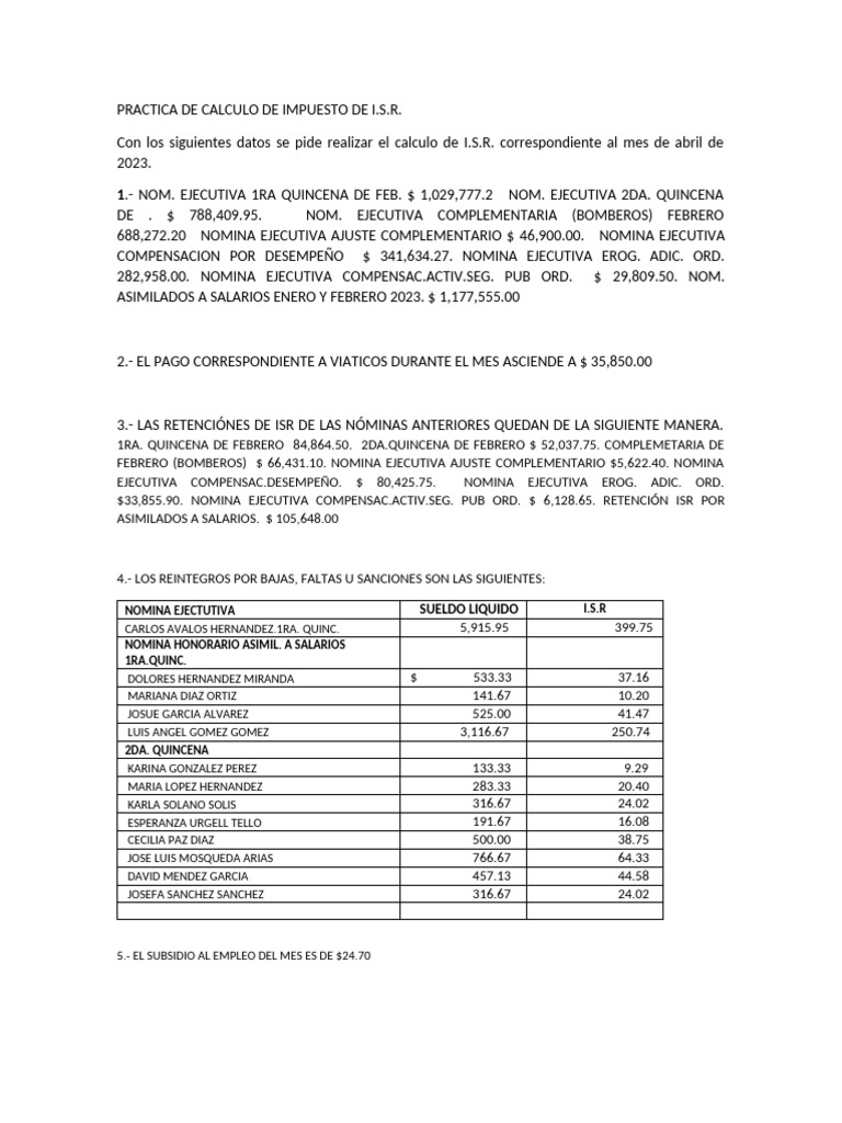 Pract. Final de Calculo de Isr. | PDF