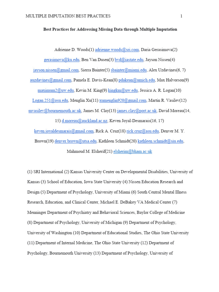 Woods Et Al. (2023) Preprint - Best Practices For Addressing Missing Data Through Multiple ...