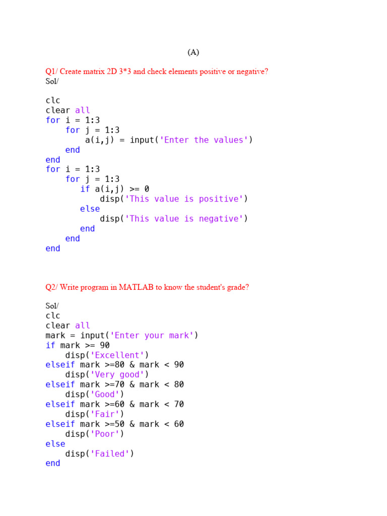 Q1/ Create Matrix 2D 3 3 and Check Elements Positive or Negative? | PDF