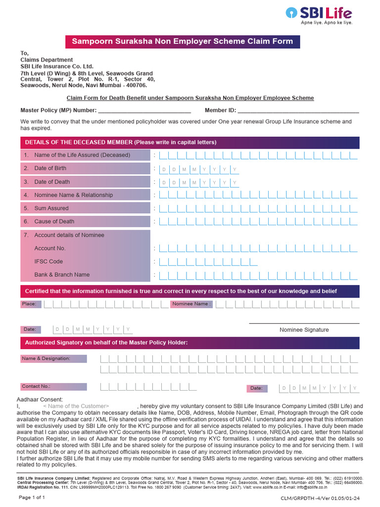 19.+sampoorna Surkasha Non Employer Scheme Claim Form 20 | PDF